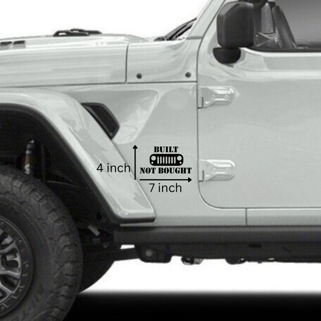 Built Not Bought Grille Decal - 7 x 4 in Sticker - For Jeep JK TJ YJ JL ...